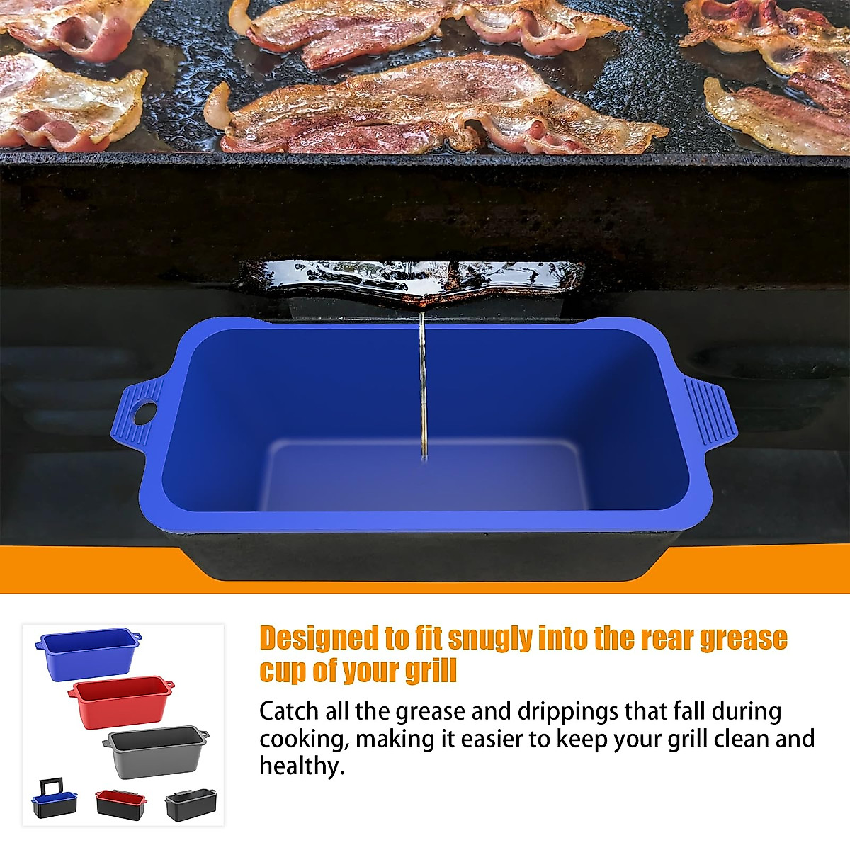 Tbgrepts 3Pcs Silicone Grease Cup Liners, Reusable Foil Drip Pan Liners, Griddle Rear Grease Catcher Liner, Silicone Grease Drip Tray Liner