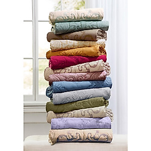 BrylaneHome Bedding Lightweight All Season Modern Amelia Quilted Damask Oversized Ultra Soft Bedspread - Full, Honey Gold