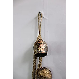 Mango Gifts Rustic Iron 4 Vintage Metal Bells Hanging Windchime with Rope Relaxing Tranquil Wind Chimes 45 cm Length
