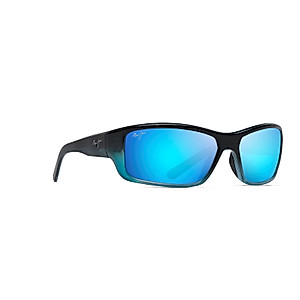 Maui Jim Men's and Women's Barrier Reef Polarized Wrap Sunglasses, Blue w/Turquoise/Blue Hawaii, Medium