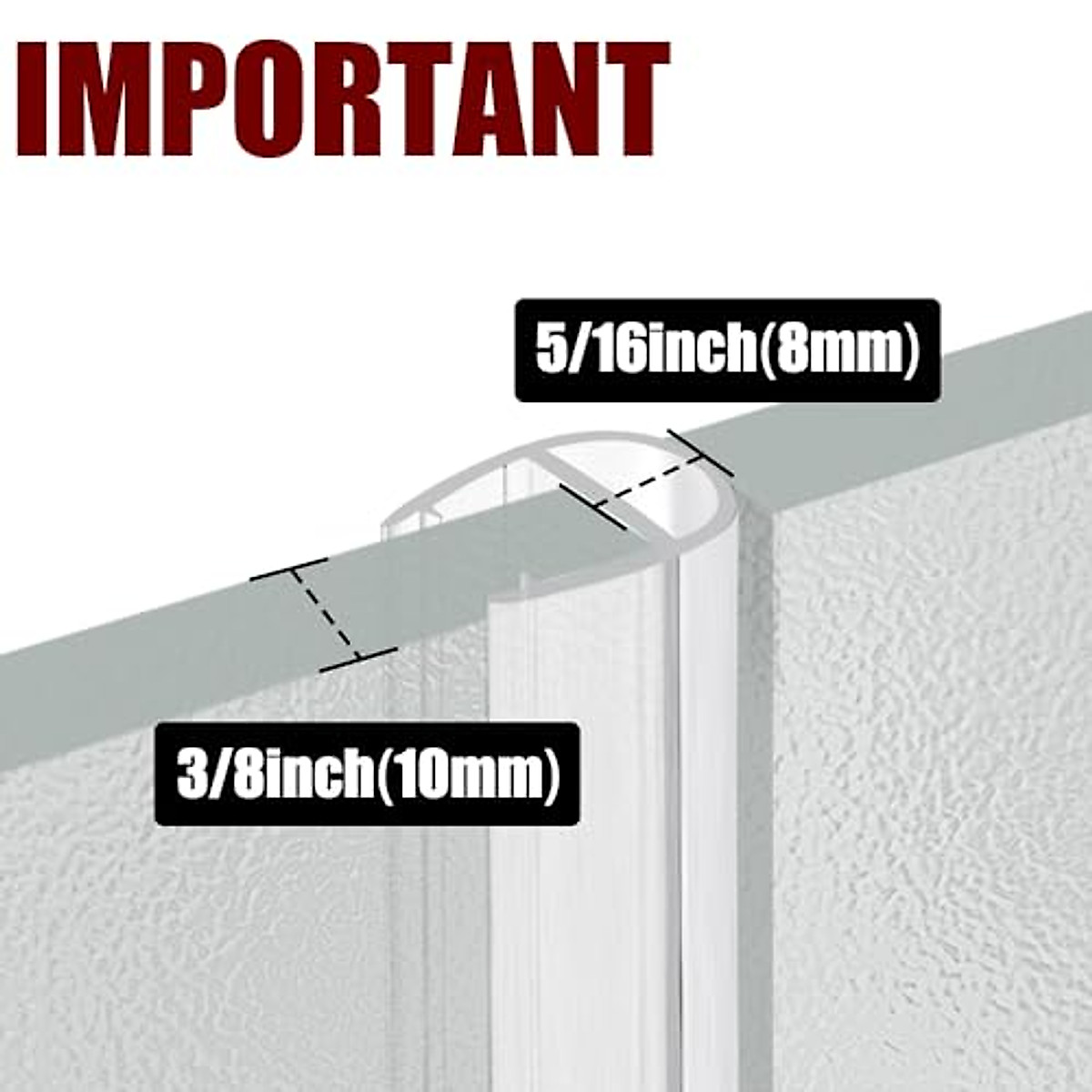 KOLAKO Shower Door Seal, 3 Pack x 39Inch Glass Shower Door Sweep for 3/8Inch Frameless Shower Door Side Seal U-Type Door Seal Strips Waterproof Door Sealing Jam Stop Leak