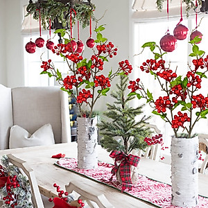 Phliofd 2 Pack Christmas Red Berries Picks 32in Red Berry Stems Christmas Decoration Red Christmas Ornaments for Home Kitchen Outdoor Garden Wedding Party Holiday Decor