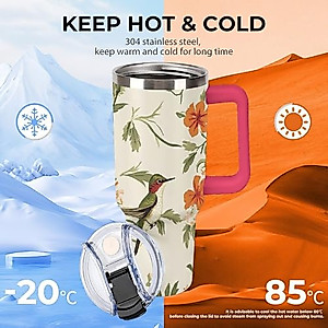 Hummingbirds Flowers 40 Oz Stainless Steel Cup Travel Tumbler with Handle and Straw Lightweight Coffee Mug for Home Office