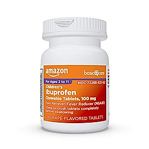 Amazon Basic Care Children's Ibuprofen Chewable Tablets, 100 mg, Grape Flavor, Pain Reliever and Fever Reducer, 24 Count
