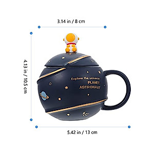 BESPORTBLE Ceramic Coffee Mug with Spoon Cartoon Astronaut Planet Pattern Porcelain Coffee Cup Cute Cappuccino Cup Tea Cup Mug Milk Cup Drinking Cup Birthday Blue
