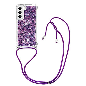 Asuwish Phone Case for Samsung Galaxy S23 Plus S23+ 5G with Screen Protector Crossbody Strap Bling Liquid Glitter Clear Slim Protective Cell Cover S23plus 23S + S 23 23+ SM-S916U 6.6 inch Women Purple