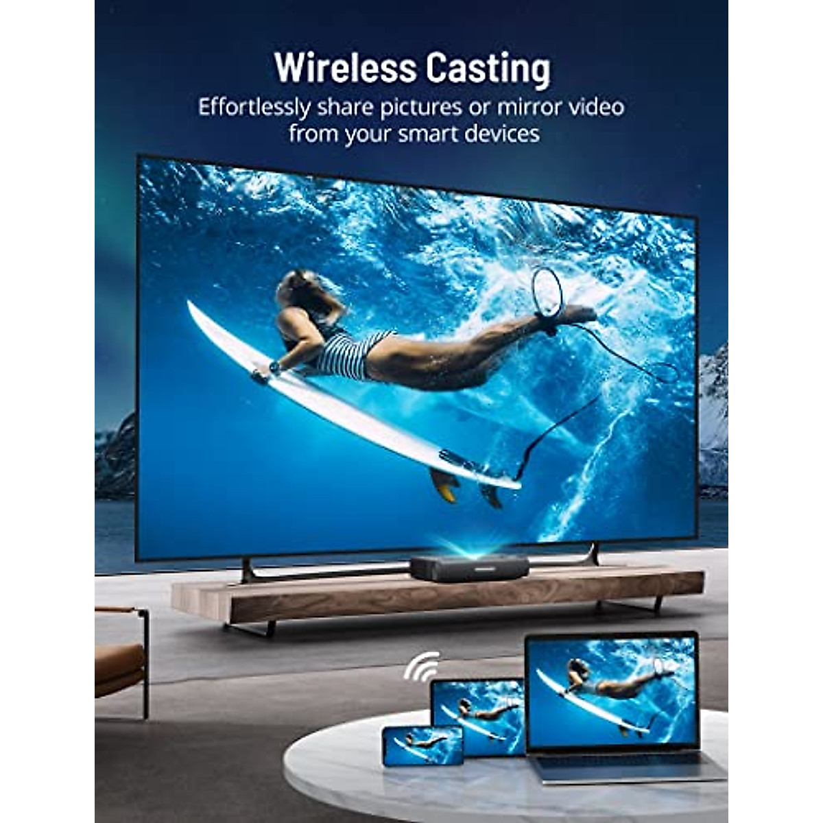 Paris Rhône Ultra Short Throw Laser Projector, 4K UHD Laser TV with HDR 10, 150 inches Display, 2000 ANSI Lumens, Integrated 50W Speakers with DTS and Dolby, MEMC, Smart Home Theater for Movies