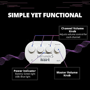 Maker hart JUST Mixer S Portable 3 Channels Stereo IN Mini Audio Mixer/2 Stereo Output/Battery/USB Power/3C Device
