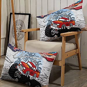 AILONEN Red Trucks Fitted Sheet Twin Size, 3D Print Monster Truck Bedding Set for Kids Boys Teen,American Flag Bed Sheet Set,Speed Race BedSheets Set,1 Fitted Sheet and 2 Pillowcases,3 PCS