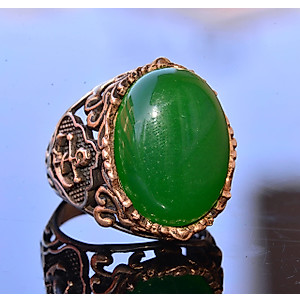 KAMBO Real Tiger Eye Gemstone Ring, Anchor Ring, Sailor Men Ring, 925 Solid Sterling Silver Ring (Jade)