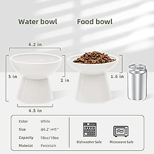 CEEFU 2 Extra Wide Raised Cat Food Bowl, Elevated Anti-Vomiting Cat Feeder Whisker Stress-Free Dog Two Bowls Ceramic Cat Feeding Bowls White
