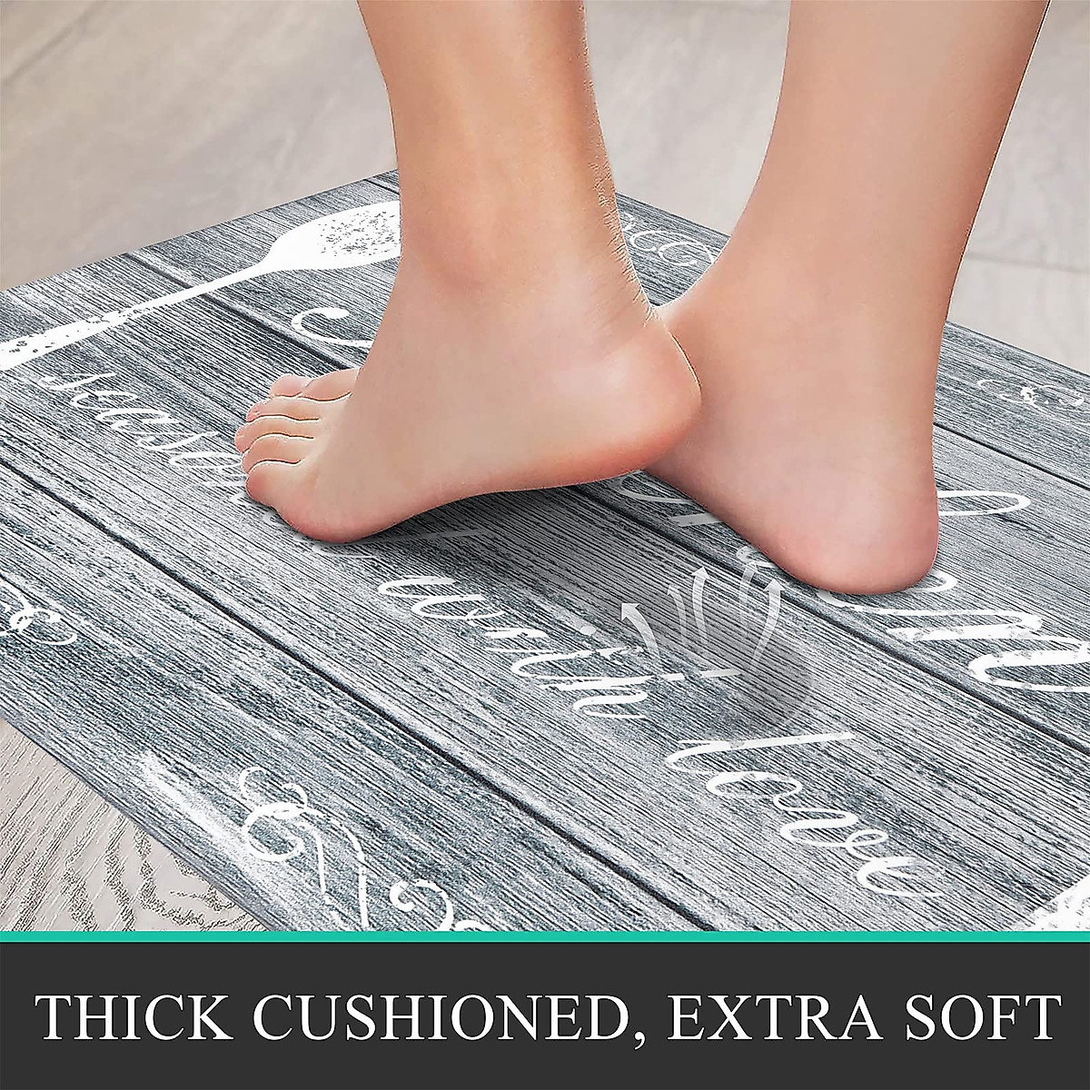 Pauwer Anti Fatigue Kitchen Mats Set of 2 Farmhouse Kitchen Rugs Non Skid Washable, Cushioned Kitchen Floor Mats, Waterproof Memory Foam Kitchen Runner Rug Comfort Standing Mat for Kitchen Home Office