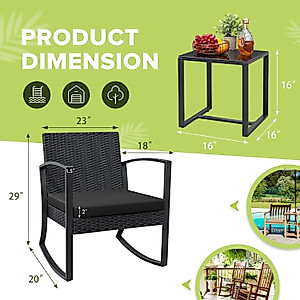 Homall Patio Furniture Set 3 Piece Resin Outdoor Bistro Set Rocking Patio Chairs with Cushions and Table for Porch, Poolside, Balcony and Yard (Black)
