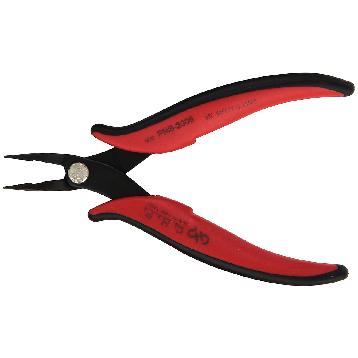 Hakko CHP PNB-2005 Long-Nose Angled Pliers, Pointed Nose, Flat Outside Edge, 45-Degree Angled Serrated Jaws, 32mm Jaw Length, 1.2mm Nose Width, 3mm Thick Steel