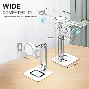 Lucrave Tablet Stand Holder for Desk, Adjustable Aluminum 360 Degree Rotating Desktop Mount Dock Compatible with iPad Pro 9.7, 10.5, 12.9, Air, Mini, Kindle, Galaxy Tab, E-Reader (4-13"), Silver