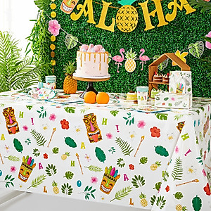 WERNNSAI Hawaiian Luau Table Covers - 54” x 108” Disposable Plastic Tablecloth Aloha Tiki Party Supplies Summer Pool Tropical Party Decorations