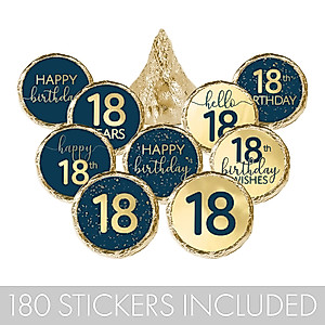 Navy Blue and Gold 18th Party Favor Chocolate Kisses Candy Stickers - 180 Count, 18th Birthday Decorations