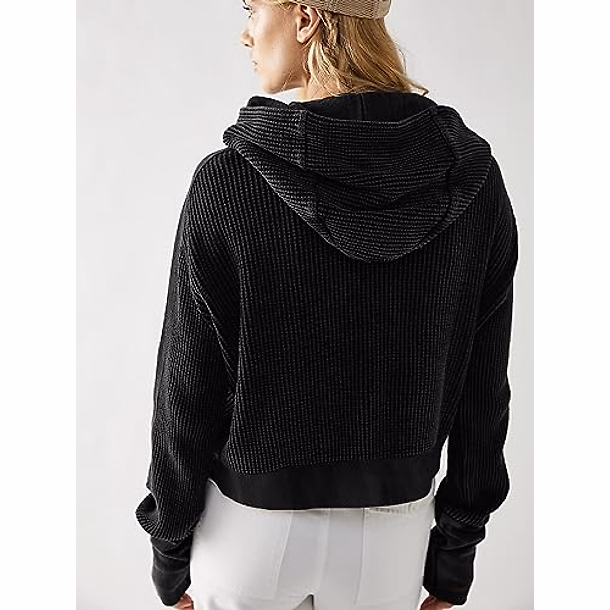 Azuki Sweatshirt Women Trendy - Effortlessly Stylish And RelaxIng Activewear With Waffle Grid Fabric-Size L Black