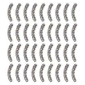 100pcs Tibetan Style Tube Beads Alloy Antique Silver Filigree Long Curved Noodle Tube Loose Spacer Beads 36.5x6mm for DIY Bracelet Necklace Jewelry Making Hole:3mm