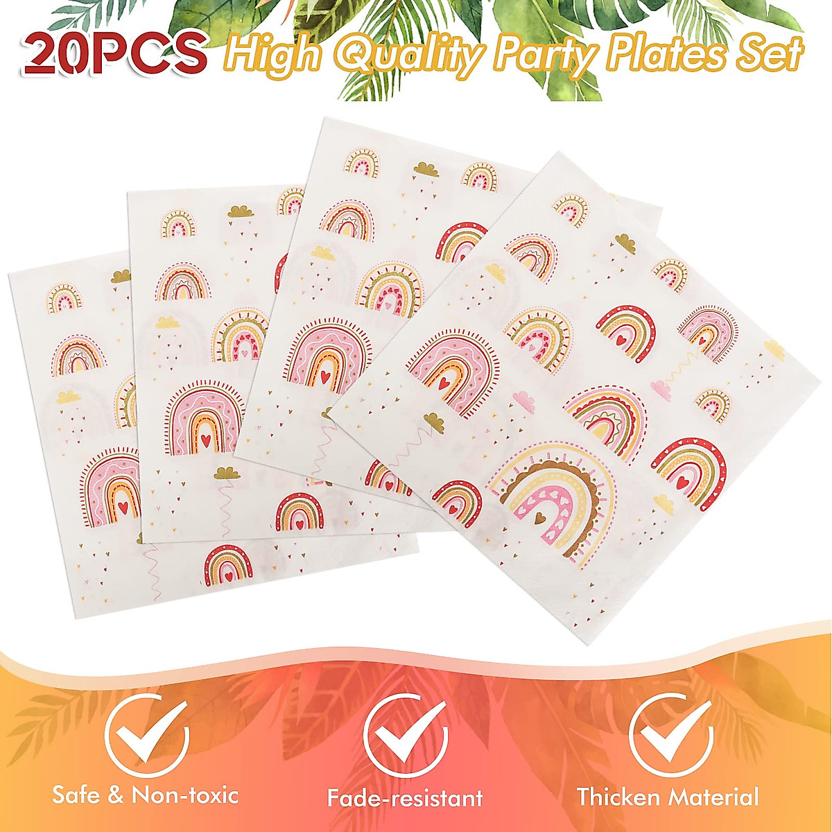 Boho Rainbow Party Supplies Boho Rainbow Baby Shower Tableware Set Including Paper Plates Napkins Tablecloth for Boho Birthday Party Baby Shower Decorations Supplies