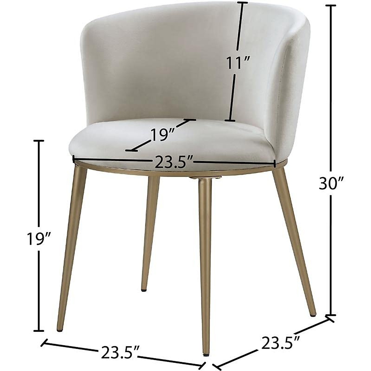 Meridian Furniture Skylar Collection Modern | Contemporary Upholstered Dining Chair with Rounded Back and Sturdy Iron Legs, Set of 2, 23.5" W x 23.5" D x 30" H, Cream Velvet, Gold