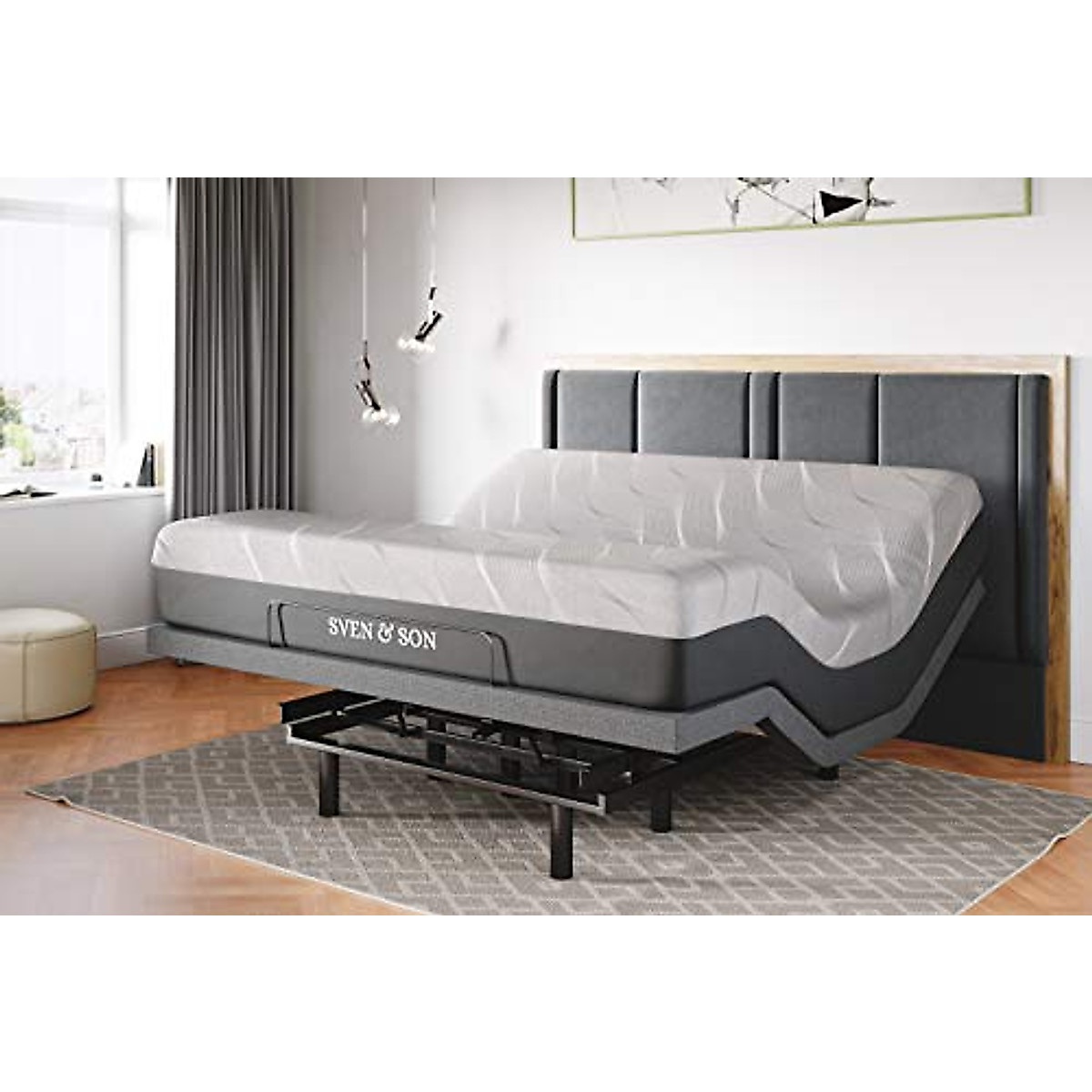 Sven & Son King Adjustable Bed Base Frame + 14” Luxury Cool Gel Memory Foam Hybrid Mattress, Head Up Foot Up, USB Ports, Zero Gravity, Interactive Dual Massage, Wireless, Classic (King)
