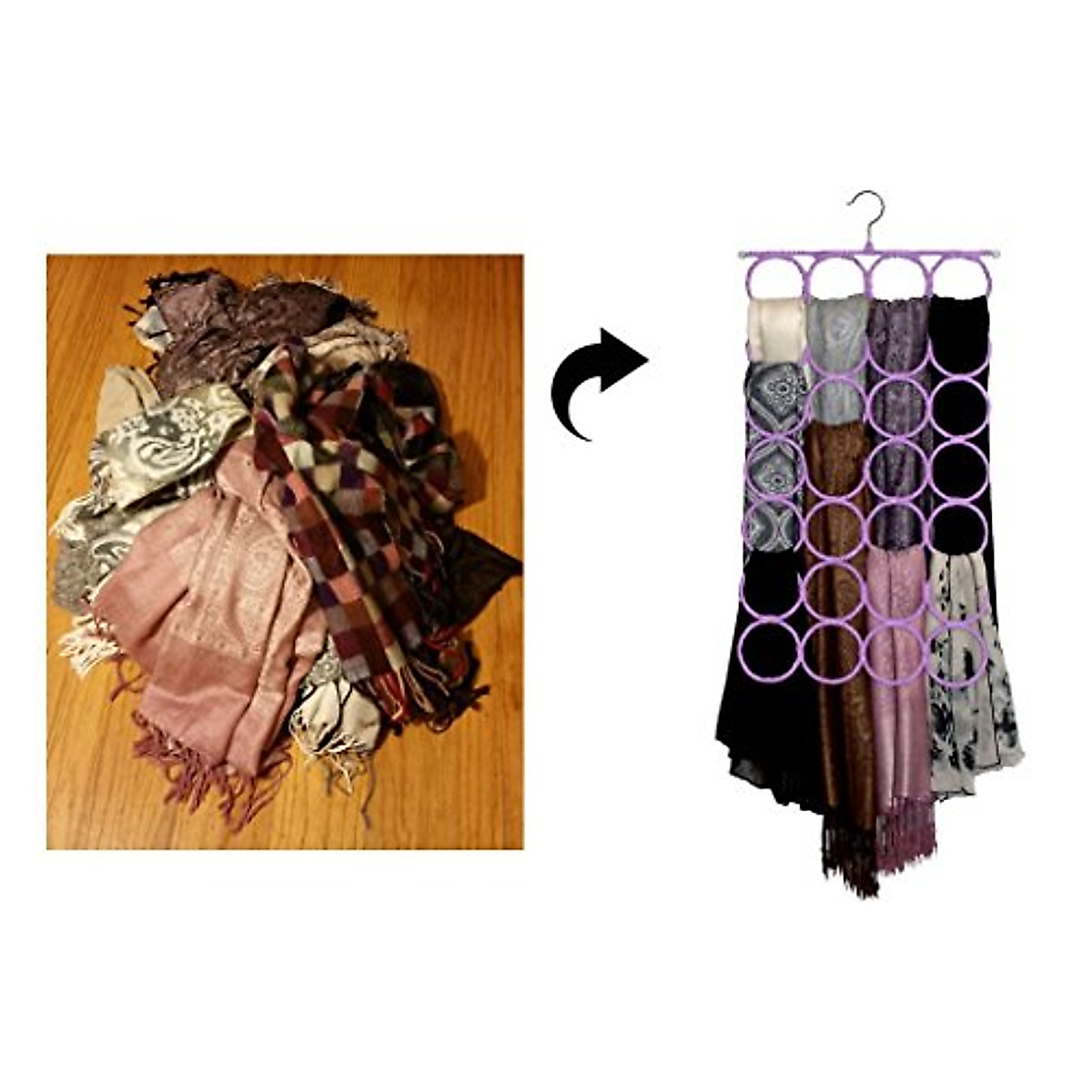 Marcus Mayfield Scarf Hanger & Closet Organizer, The No Snags Best Space Saving Scarf & Tie Hanger & Holder for Scarves, Pashminas & Infinity Scarves | Stores Over 2 Dozen Accessories (1-Purple)