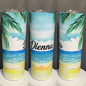 Sungalaxy Beach Skinny Tumbler, Tropical Beach Insulated Vacuum Skinny Tumbler with Lid, Summer Life Vacation Tumbler Gifts for Mother Women Men (30 oz)