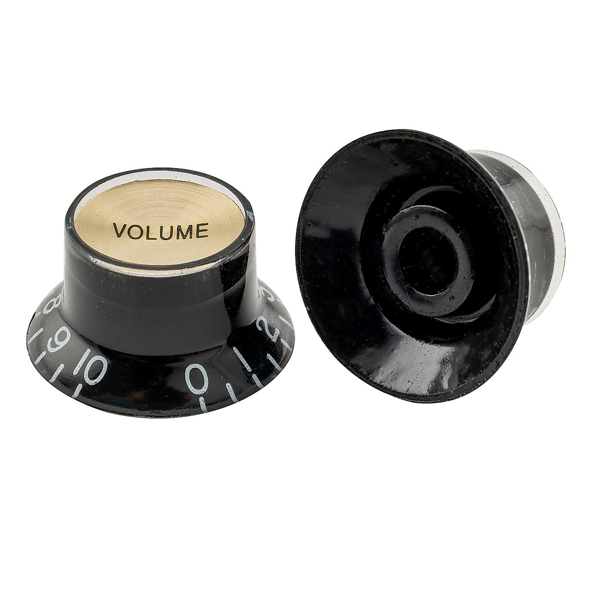 Musiclily Pro Metric Size Guitar Reflector Knobs Top Hat Bell 2 Volume 2 Tone Knob Set for Epiphone Les Paul SG Electric Guitar Asia Import Guitar Bass Split Shaft Pots, Black with Gold Top