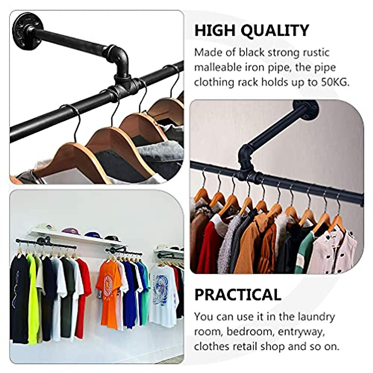 DOITOOL Clothes Rack Clothes Rack Multi- Clothes Rack Industrial Pipe Wall Mounted Garment Rack for Home Closet Rack Closet Rod