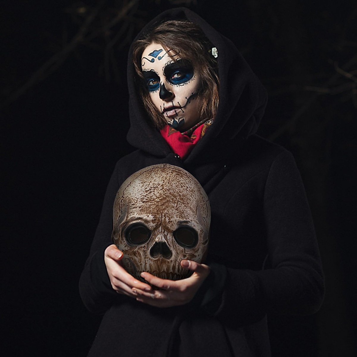 Halloween Mask Scary Full Head Skull Masks with Moving Jaw Realistic Latex Skeleton Props Cosplay Party Costume (A)