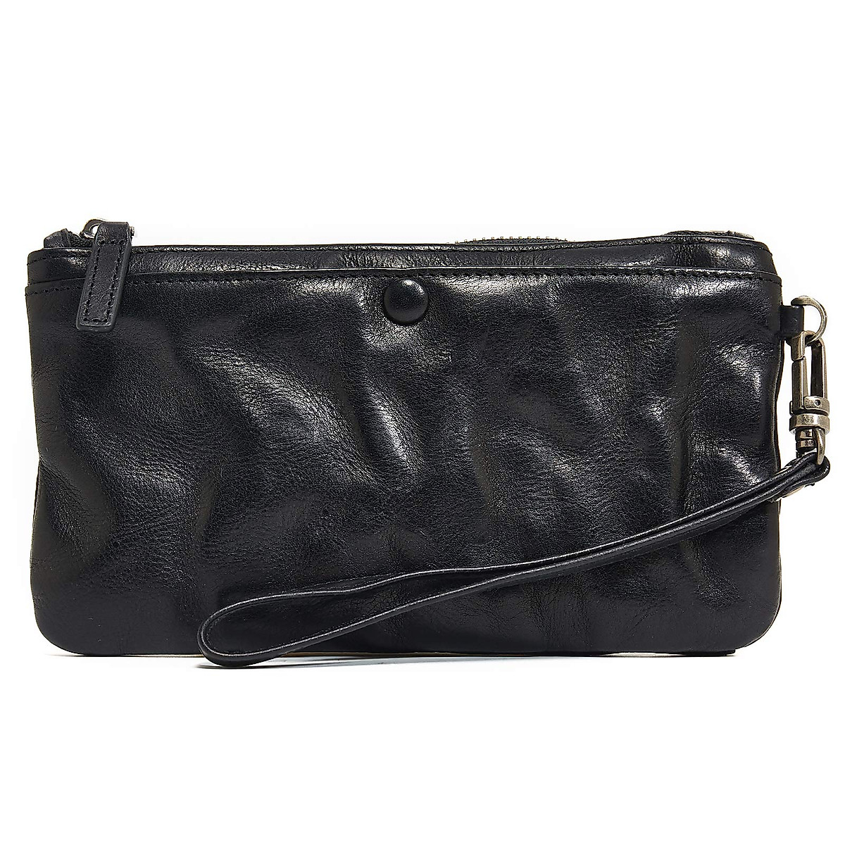 Ancicraft Womens Wallet Wristlet Leather Zippered Clutch Bag Phone Pouch with Snap Credit Card Holder Black Gift