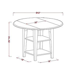 East West Furniture SUT-LWH-T Sudbury Modern Dining Table - a Round Kitchen Table Top with Dropleaf & 2 shelves, 42x42 Inch, Linen White