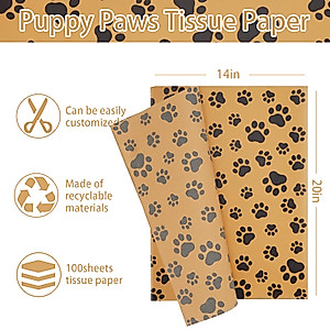 Whaline 100Pcs Pet Paw Print Tissue Paper Brown Kraft Black Gift Wrapping Paper Dog Paw Packaging Paper DIY Art Craft Paper for Farmhouse Home Birthday Pet Treat Party Gift Decor, 14 x 20 Inch