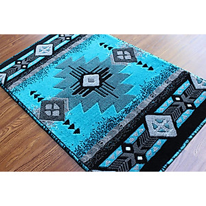 Masada Rugs, Southwest Native American Design Turquoise Area Rug (24 Inch X 40 Inch Mat)