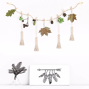 Wood Bead Garlands,Farmhouse Beads Tasels,Rustic Country Decor Prayer Beads for Home Door Knob Decor