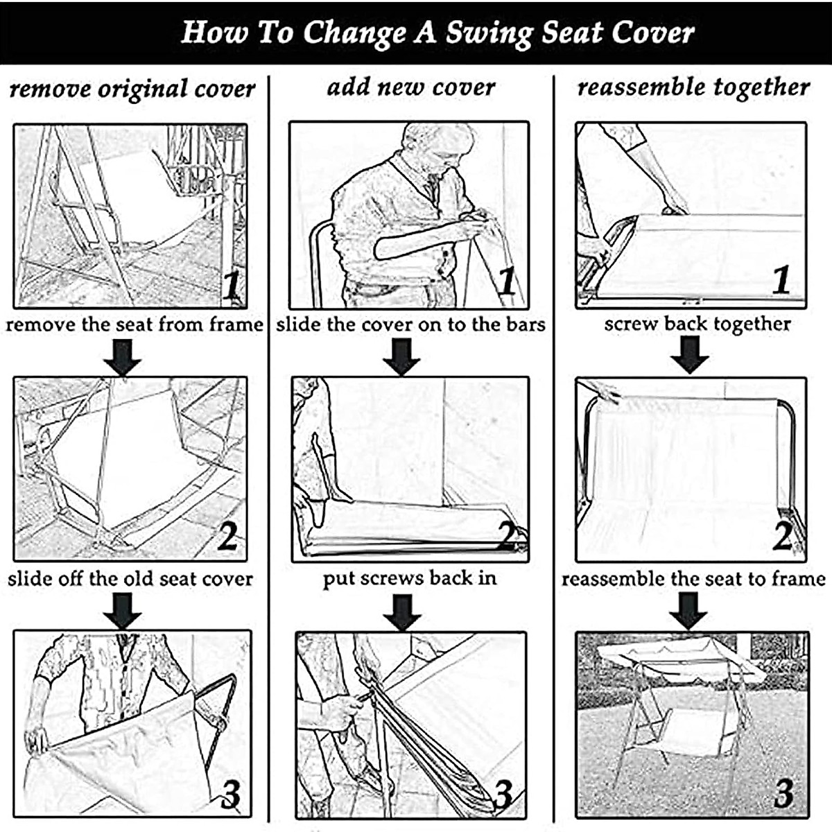 PLUSLEYSC Seat Patio Swing Seat Cover, Waterproof Thickened 900D 2/3 Seat Chair Bench Replacement, General Heavy Duty Swing Seat Cover