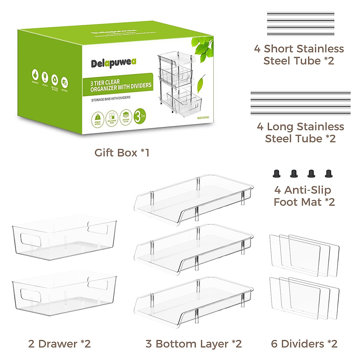 3 Tier Clear Bathroom Organizers, Pull Out Organizers and Storage, Slide Out Acrylic Drawer Organizer with 6 Dividers, Multi-Purpose Bathroom Organizer, Under Sink Organizer, Medicine Cabniet Bins