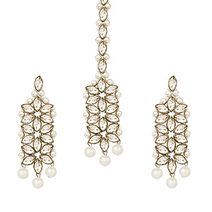 Aheli Wedding Party Wear Bridal Jewellery Choker Long Pearl Necklace Earrings Maang Tikka Indian Traditional Set for Women White