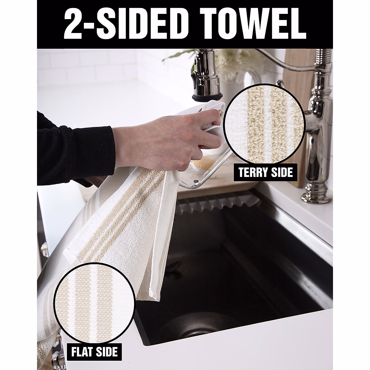 All-Clad Dual-Purpose Kitchen Towels: Highly Absorbent - 100% Cotton, 17"x30" Dish Towels for Cleaning & Drying Dishes & Glassware, 3-Pack, Almond