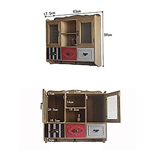 PIBM Stylish Simplicity Shelf Wall Mounted Floating Rack Shelves Retro Solid Wood Glass Doors and Windows Lockers Color Living Room,2 Colours, Wood , 63x59x17.5cm