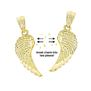 Gold Break Apart Angel Wing Charm Pendant - 10 Karat Gold - Angel Wing Jewelry - Angel Wing Pendant (Style 2)