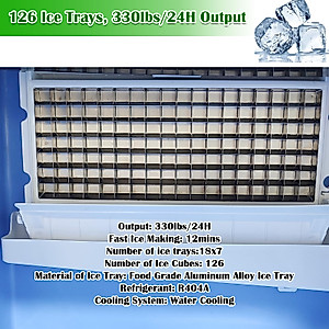 EQCOTWEA Commercial Ice Maker Machine, 330lbs/24H Ice Machine, with Filter, 99lbs Storage Capacity, 126 Pieces Ice Cubes, Stainless Steel Cabinet Ice Maker for Restaurant, Cafe, Bar, Household