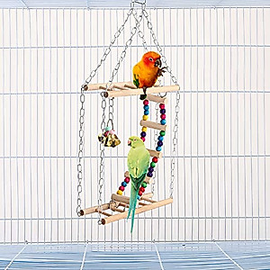 Filhome Hanging Bird Ladder Swing Bridge Toys, Parrot Playground Perch Stand Toy Bird Cage Accessories for Parakeets Cockatiels, Conures, Macaws, Finches