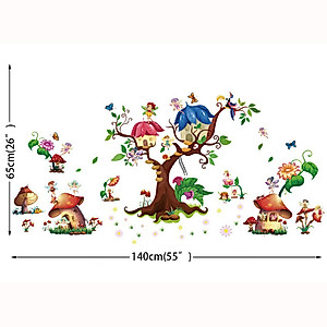ufengke Fairy Garden Wall Stickers Tree Mushroom House Wall Decals Mural for Girls Bedroom Nursery Living Room