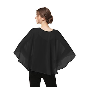 Casual Chiffon Cape Soft Shawl Sheer Shrugs Poncho Capelets shawls and Wraps for Women (Black)