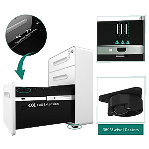 YITAHOME 3-Drawer Metal Mobile File Cabinet, Rolling Filing Cabinet with Lock, Filing Cabinet Under Desk fits Legal/A4 Size for Home/Office, Fully Assembled,White