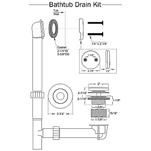 HANEBATH Matte Black Tub Drain Kit, Brass Tip-Toe Bathtub Drain Trim Set and Two-Hole Overflow Cover