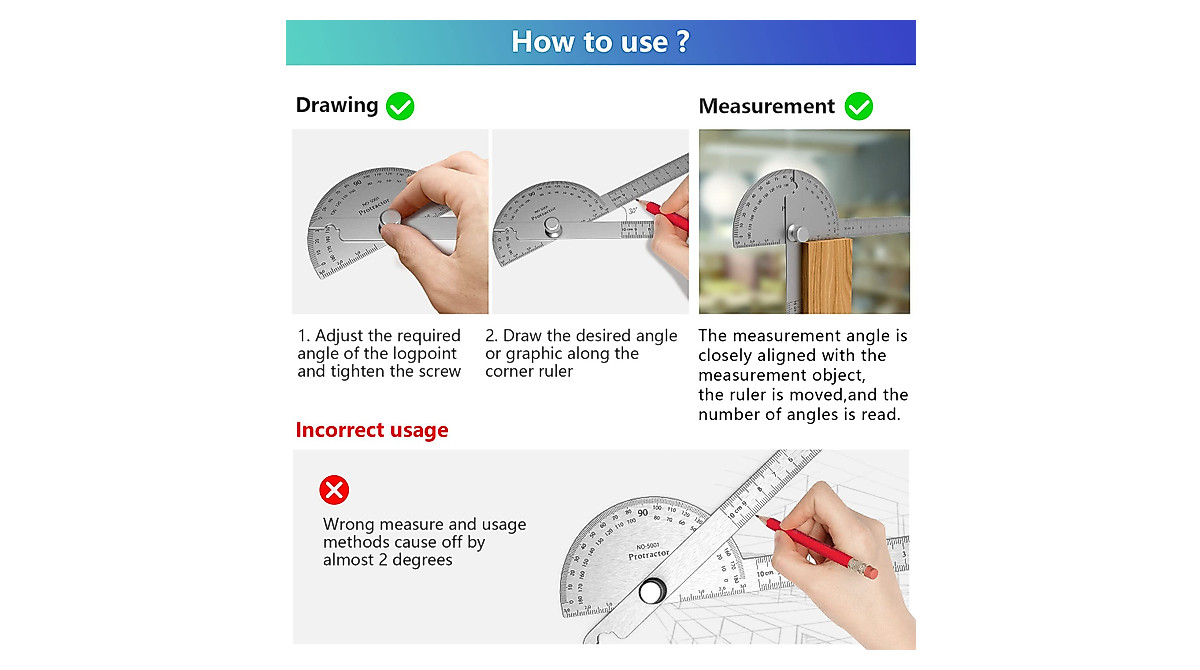 ForoGore Stainless Steel Protractor - 180° Angle Measuring Tool