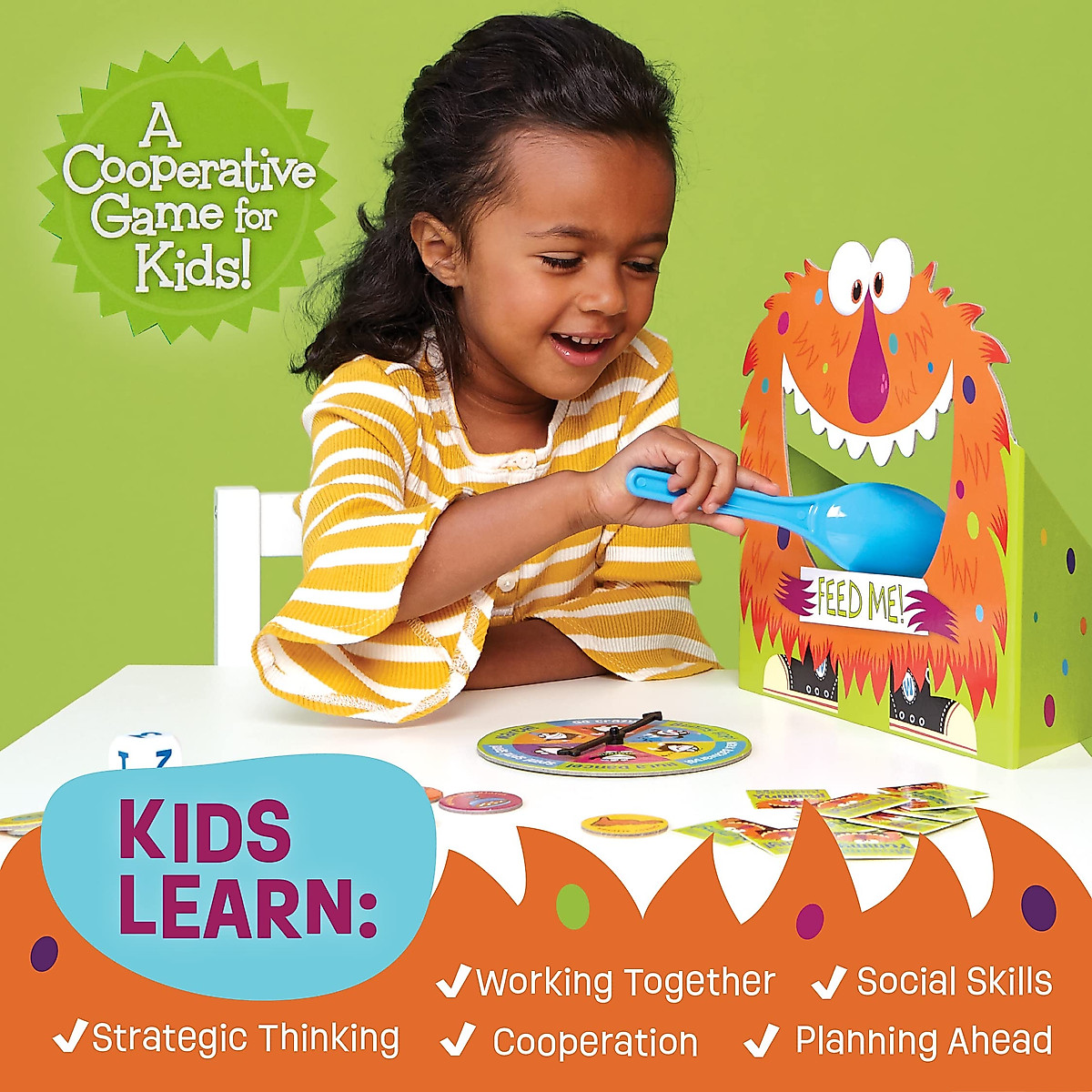 Peaceable Kingdom Feed The Woozle Cooperative Game for 2 to 5 Kids Ages 3+ - Learn Social Skills While Completing Physical Challenges